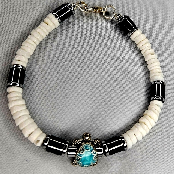 Jewelry | Sea Turtle Ocean Life Pookah Shell And Hematite Bracelet ...